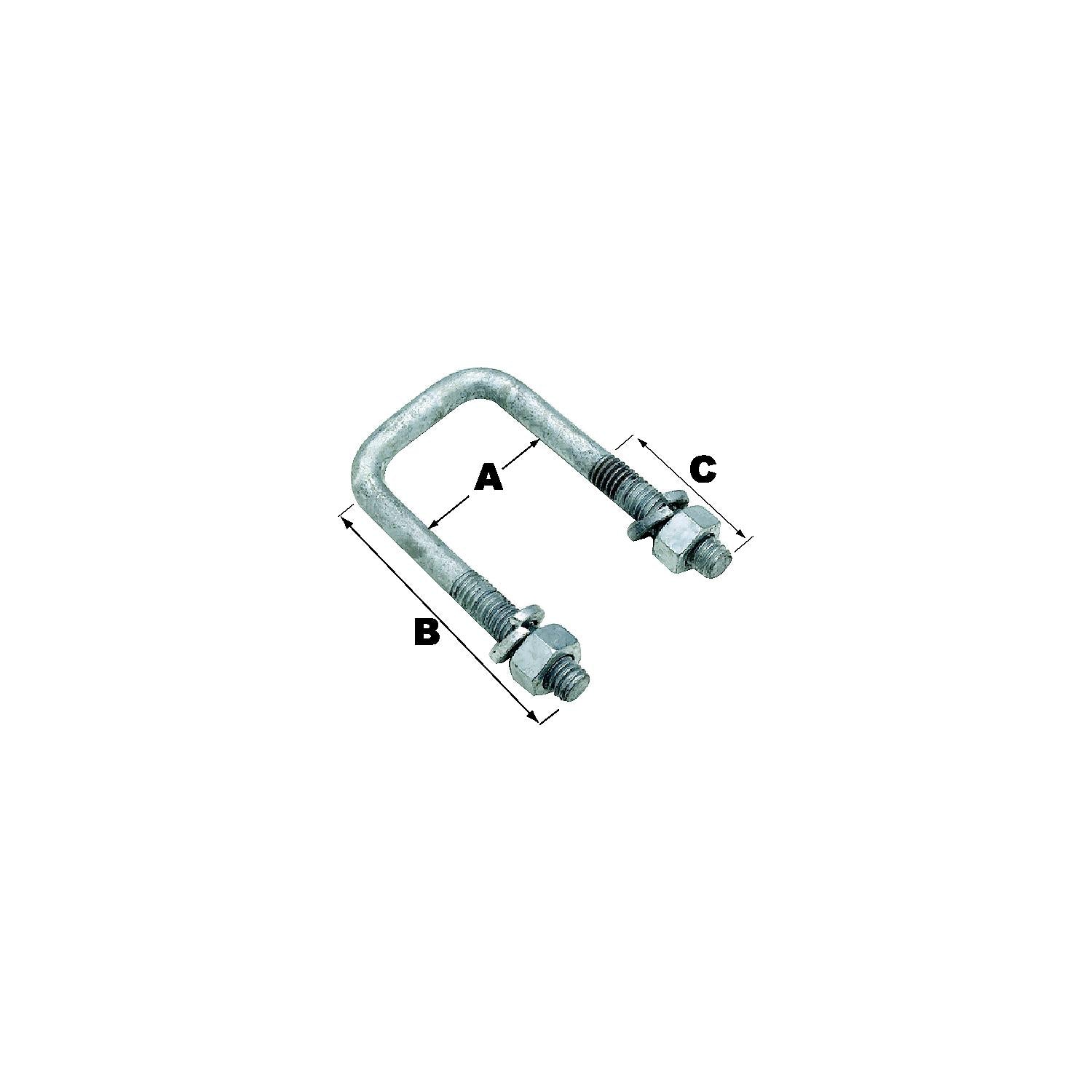 Square U-Bolt, Galvanized, 3-1/16in x 2-13/16in, Bulk